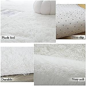 Grozoken Area Rug 5x7 Fluffy Soft Shaggy Rug Non-Slip Plush Rug for Living Room, Bedroom Rug, Indoor, Kids Room, Playroom, White