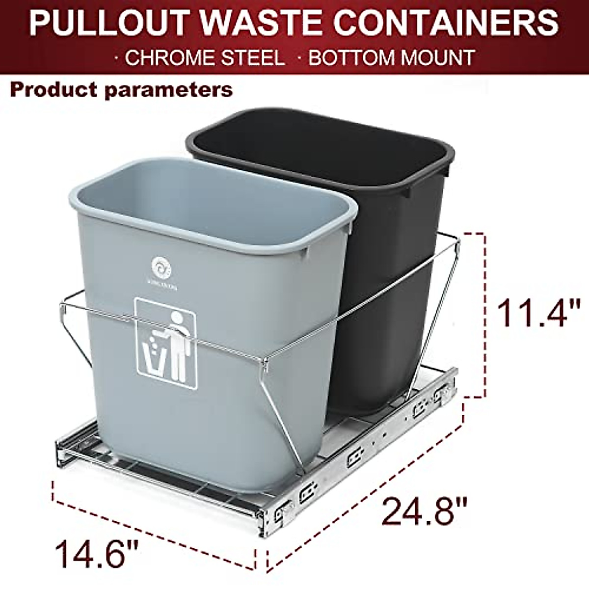 hehimhis Pull Out Trash Can, for 2 Trash Cans Pull Out Trash Can Under Cabinet Slide Out Organizer Laundry Hampers and Bath Bins (Trash Can Not Included)