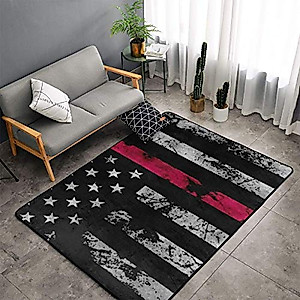 MODREACH 60 x 39 inches Area Rug Easy to Clean Stain, Contemporary Style Thick Soft Living Dining Room Rug (Firefighter Thin Red Line American Flag)