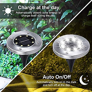 Solar Garden Ground Lights Outdoor Diamond Stake Lights Landscape Lighting Stainless Steel Pathway Lights for Walkway Patio Yard Lawn Driveway Flowerbed Courtyard Decoration 8 LED White Light 4 Packs