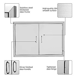 ROVSUN Outdoor Kitchen Access Door, 30.5" W x 21" H Double BBQ Door, 304 Stainless Steel for Outside Kitchen Commercial Grilling Station Barbeque Grill Oven Island Outside Storage Cabinet