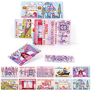Fake Credit Cards for Kids, Princess Play Credit Cards Pretend Debit Credit Cards for Girls,Driver's License, Membership Play Cards, Fake Toy Cards 10pcs