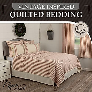 Market Place Red Luxury King Quilt, 100% Cotton Quilted Bedspread with Red Ticking, Hand Quilted Grain Sack Bed Spread Bedding for Boho, Shabby Chic and Rustic Farmhouse Decor (105”x120”)