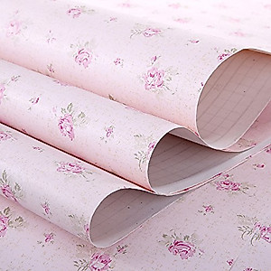 Pink Floral Drawer Shelf Liner Self Adhesive Decorative Rose Contact Paper for Shelves Drawer Cabinets Furniture Wall Decoration (17.7x78.7 Inches)