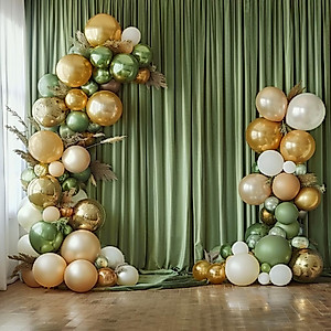 10ft x 10ft Wrinkle Free Olive Green Backdrop Curtains for Parties, Polyester Green Photo Backdrop Drapes 2 Panels 5x10ft for Wedding Birthday Party Photography Background Backdrop Stand