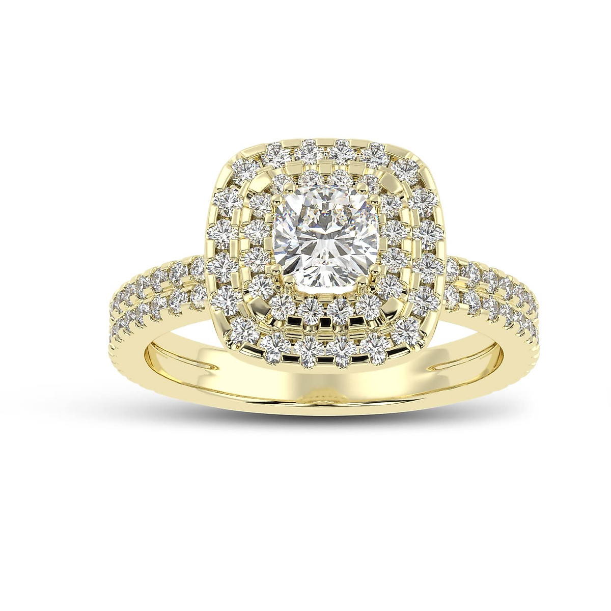 FACETS JEWELS 1.40 Carat Cushion Cut Double Halo Moissanite Engagement And Wedding Ring For Women In Solid Gold & 925 Sterling Silver Diamond Anniversary Ring Gift For Her- 14K Solid Gold Size 10