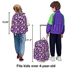 Tilami Rolling Backpack 18 inch Double Handle Wheeled Laptop Boys Girls Travel School Children Luggage Toddler Trip, Purple Alpaca