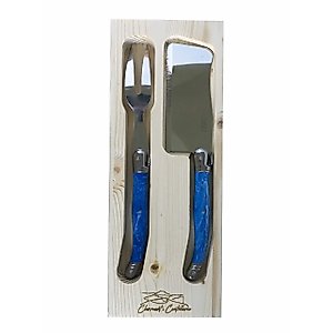 Laguiole Premium Dishwasher Safe Stainless Steel 2-Piece Cheese Set, Marbled Blue Handle by Clermont Coutellerie