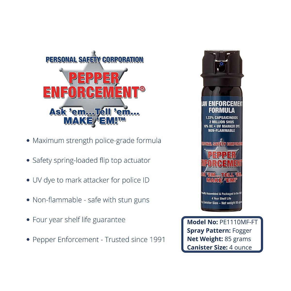 Pepper Enforcement PE1110MF-FT Fogger Pepper Spray 2 Pack - 10% OC Maximum Strength Formula - Emergency Self Defense Personal Protection & Safety (2)