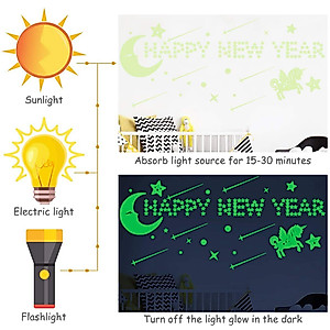 382 Pcs Glow in The Dark Stars Wall Stickers, Glowing Stars for Ceiling and Wall Decals, 3D Glowing Stars Moon Unicorn for Kids Boys Girls Bedding Room Decoration or Party Birthday Gift