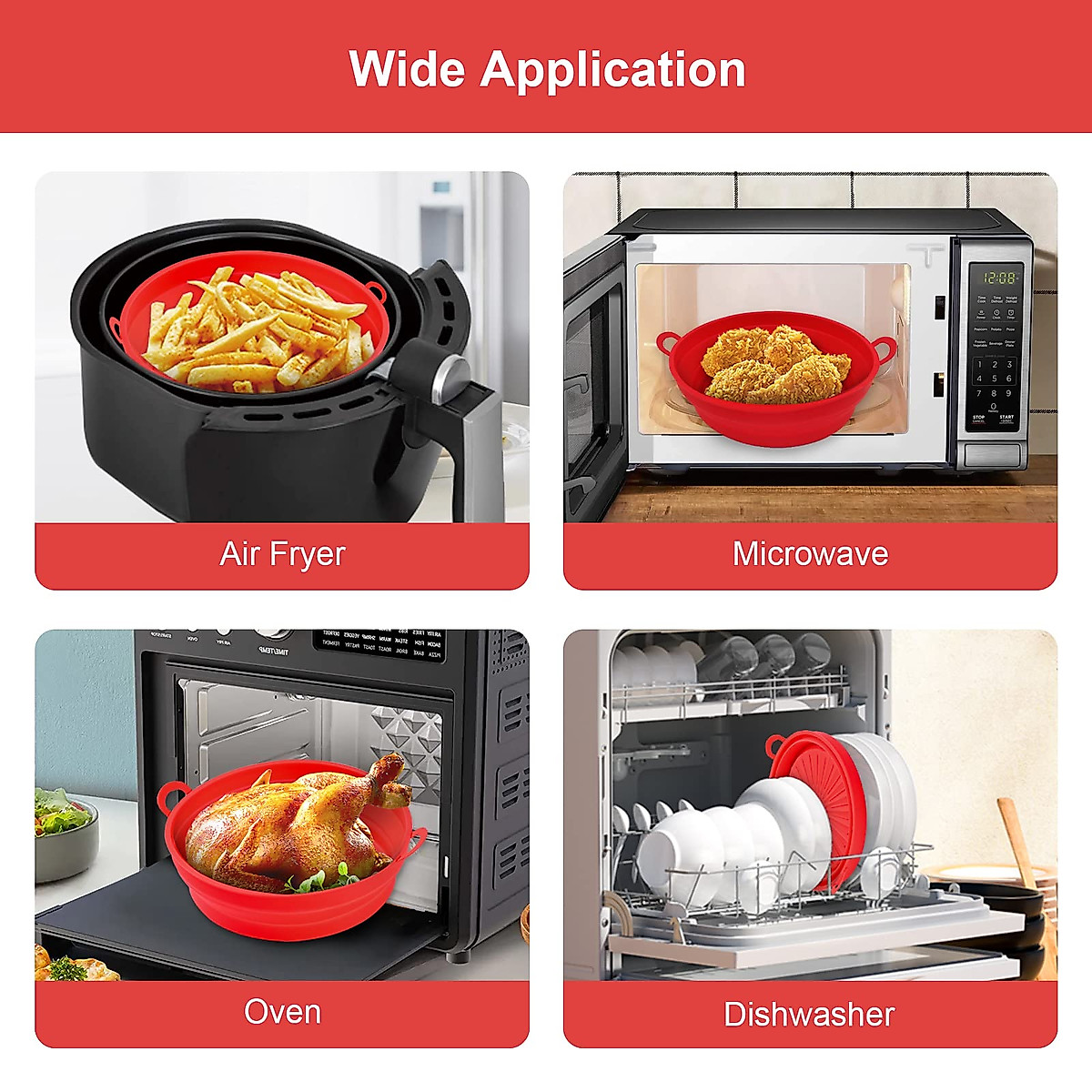 Air Fryer Silicone Liners - Reusable & Foldable Round Airfryer Oven Silicon Basket Instant Pot Liner 8.5 Inch For 5.3QT or Bigger