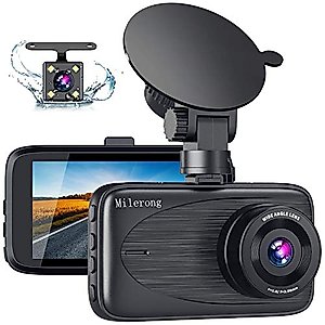 Dash Cam Front and Rear, Milerong 1080P FHD Dash Camera for Cars, 3" IPS Display Full HD170° Wide Angle Car Camera with Night Vision, G-Sensor, Loop Recording, Parking Monitor, Motion Detection, WDR