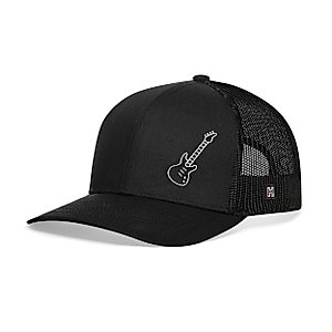 HAKA Bass Electric Guitar Embroidered Trucker Hat, Instrument Hat for Men & Women, Adjustable Baseball Cap, Mesh Snapback, Electric Guitar Hat - Black