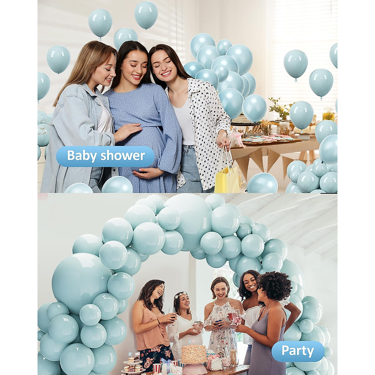 TIPKITS 140 pcs Dusty Blue Balloons, Fog Blue Balloon Garland Arch 18/12/10/5 In, Latex Haze Blue Balloons Party Decorations for Birthday Baby Shower Graduation Gender Reveal