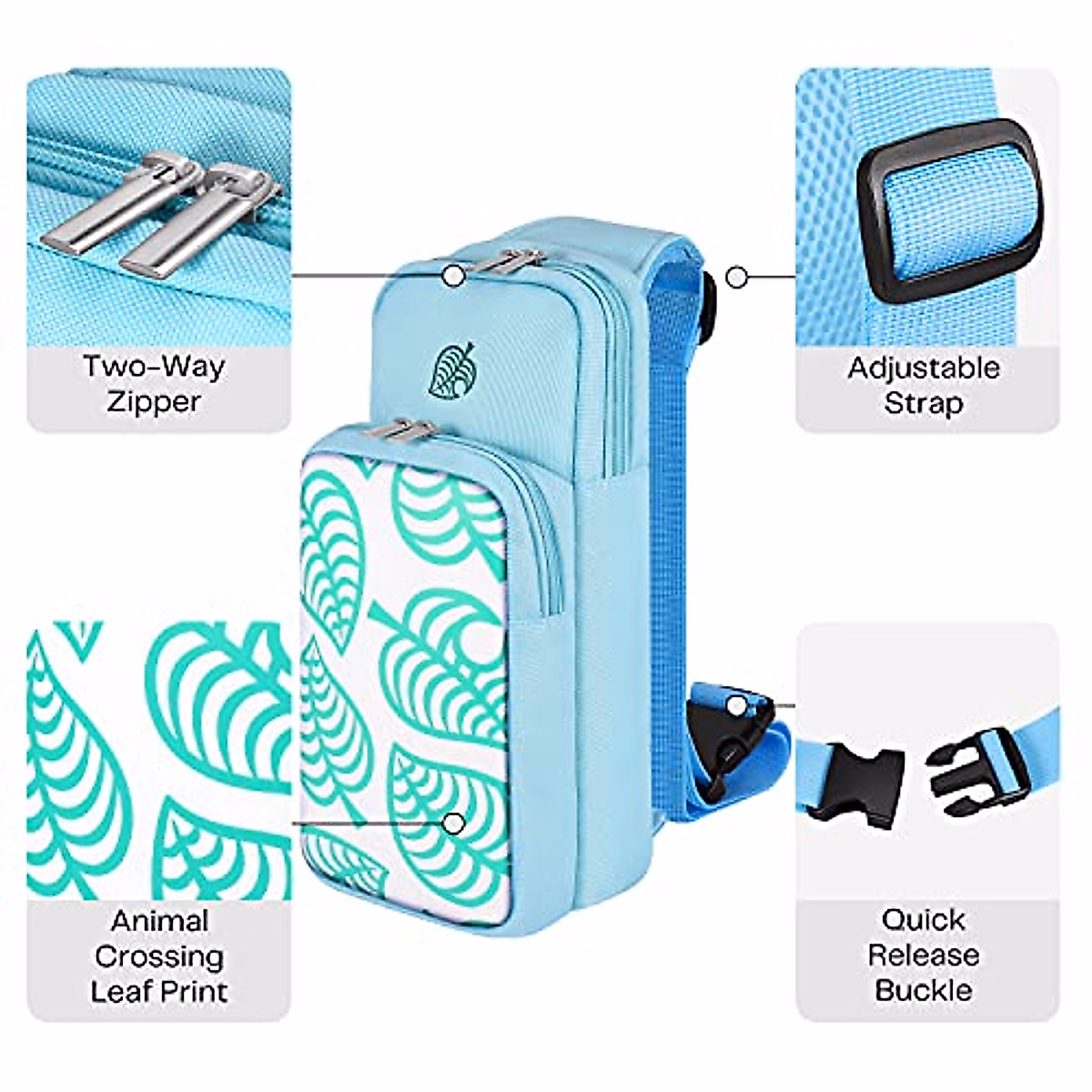 TNP Switch Bag, Travel Bag Compatible with Nintendo Switch & Switch Lite - Shoulder Bag Travel Case Cute Portable Carrying Backpack for Animal Crossing Games Accessories Console & Dock Charger - Blue