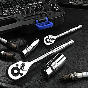 69 Pieces - EPAuto 1/4” & 3/8” Drive Socket Set with Pear Head Ratchet, Chrome (92-824)