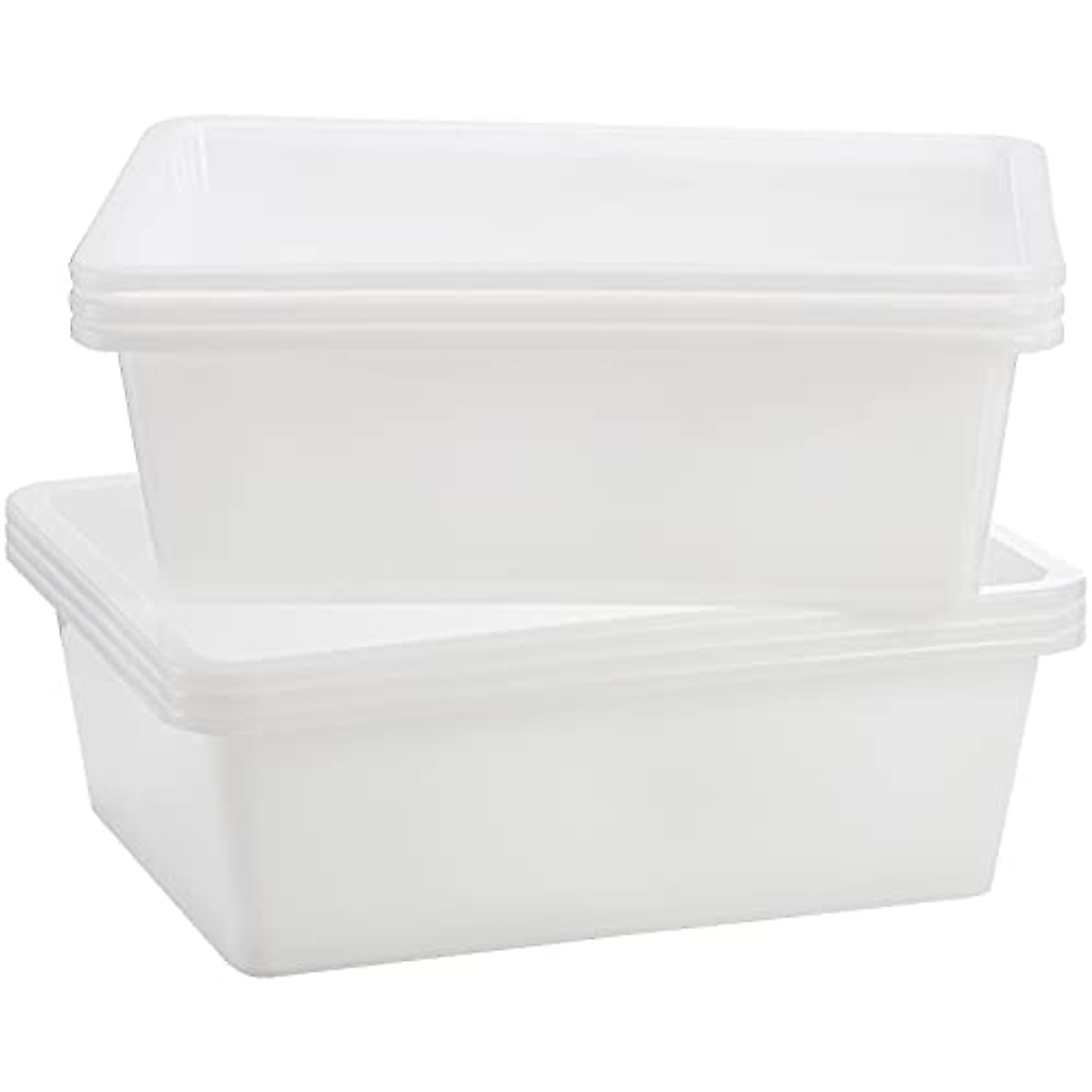 Dicunoy 6 Pack Commercial Bus Tubs, 9L Plastic Dish Pan Basin, White Rectangle Wash Basins Bus Box for Washing Dishes in Sink, Organizer Boxes for Art Supplies, Toys, Foods, 14" L x 11" W x 4.5" H