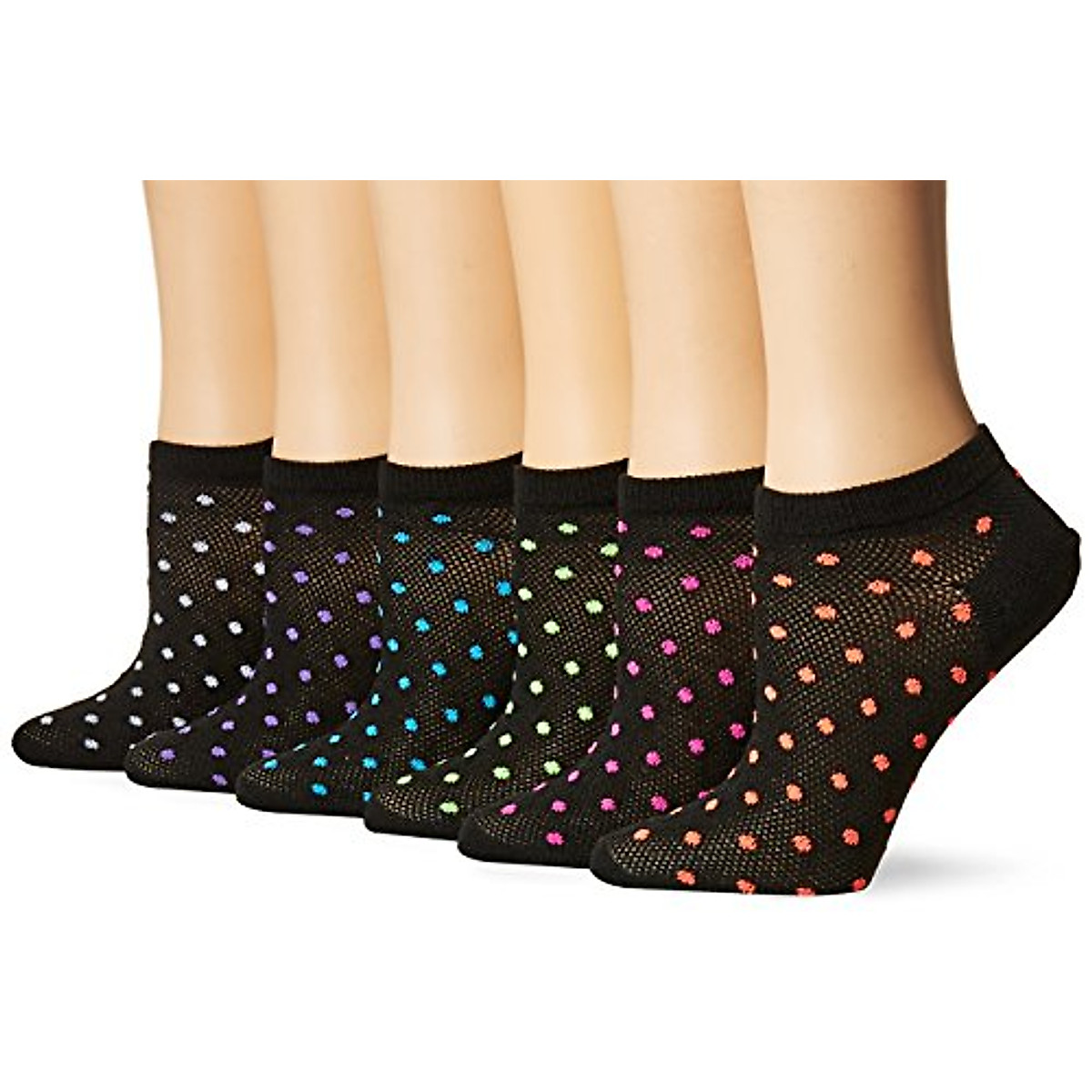 Hanes womens 6-pack Invisible Comfort Scoop Cut No Show Sport Liner Socks, Black Dot Asst, Shoe Size 5-9 US