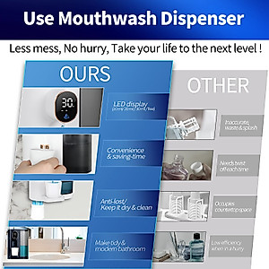 DAQVQ Automatic Mouthwash Dispenser for Bathroom, 4 Gear, 21 Oz, LED Display, Rechargeable Mouthwash Dispenser Container with Magnetic Cups Countertop/Wall Mounted Bathroom Accessories-Neatwhite