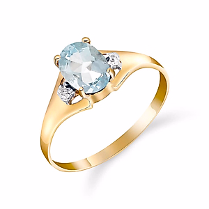 Galaxy Gold GG 0.76 Carat 14k Solid Gold Ring with Genuine Diamonds and Natural Oval-shaped Aquamarine - Size 9