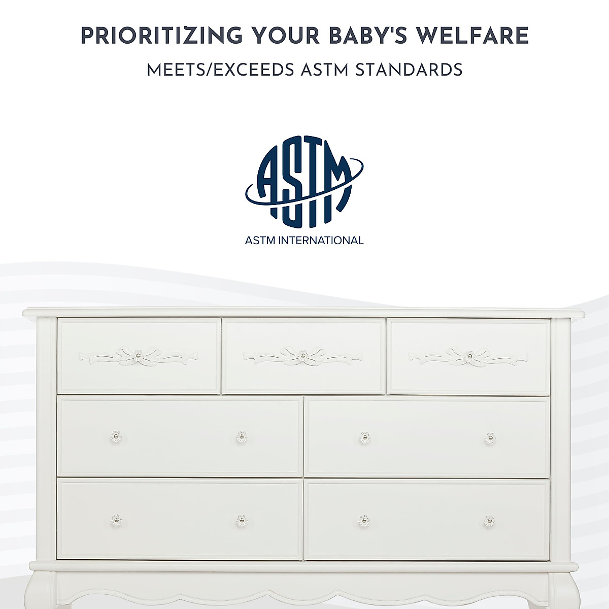 Evolur Aurora 7 Drawer Double Dresser, Frost