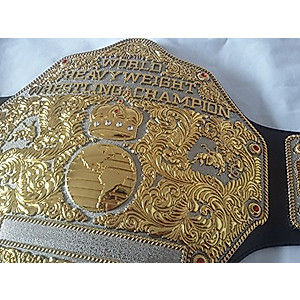 Fandu Belts Big Gold Adult Replica Real Leather Dual Plate Wrestling Championship Belt Title 8mm Thick 6.8lbs Trophy