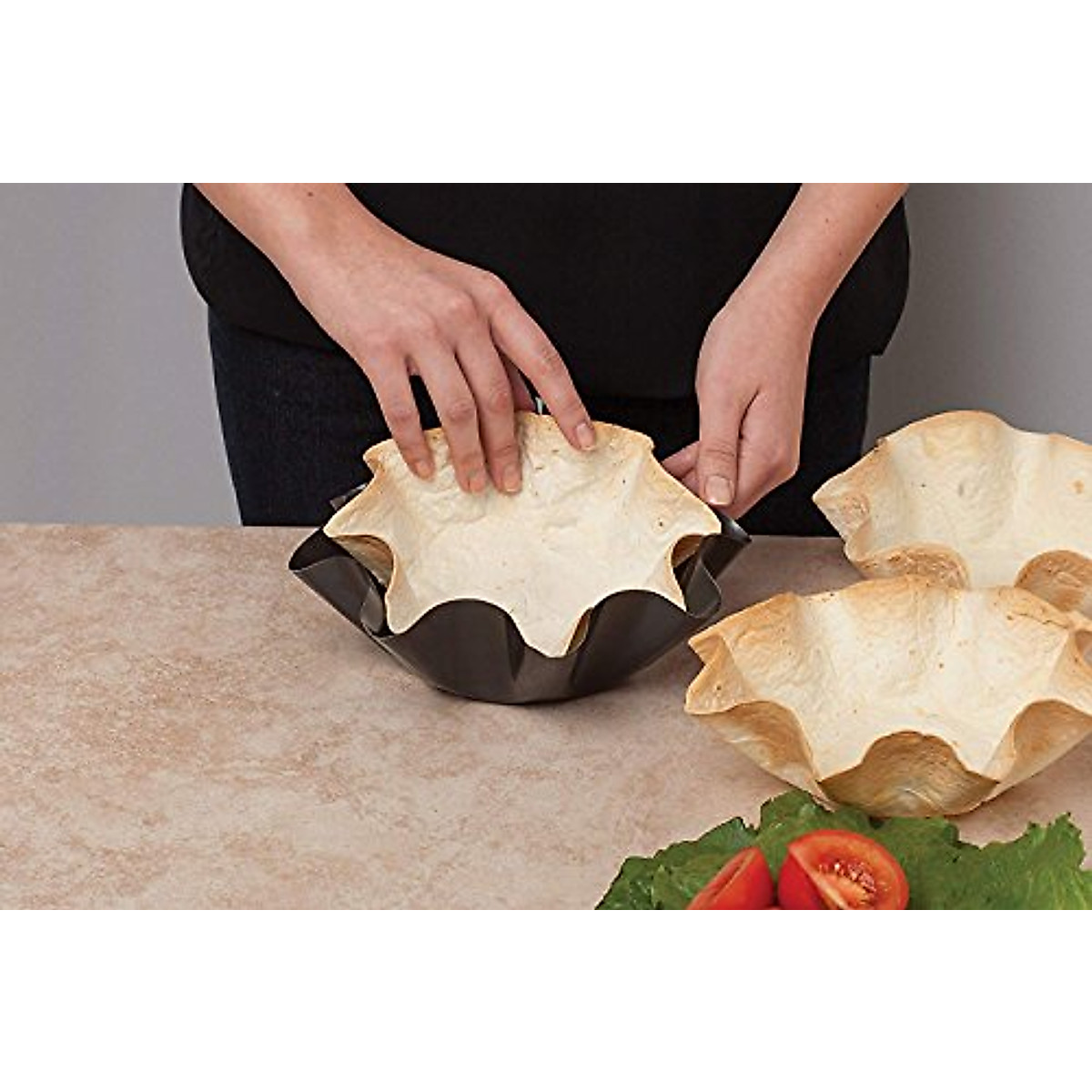 HIC Harold Import Tortilla Bowl Maker, Set of 2, Non-Stick Black Baking Pans
