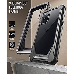 Poetic Guardian Series Case Designed for Oneplus 9 5G, Full-Body Hybrid Shockproof Bumper Cover with Built-in-Screen Protector, Black/Clear