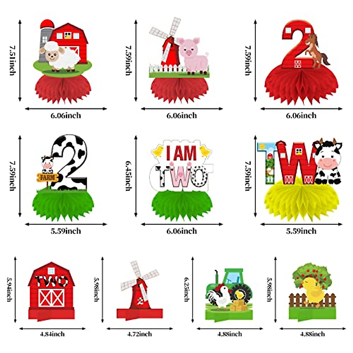 Farm Animals 2nd Birthday Decorations Table Centerpieces, Barnyard Theme 2nd Birthday Honeycomb Ceterpieces Party Supplies for Boys Girls, Farm Barn Theme Two Birthday Table Topper Decor