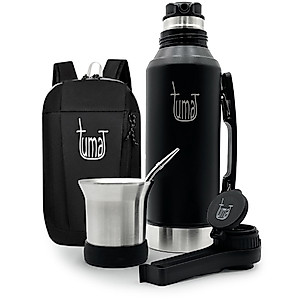 Complete Yerba Mate Kit - 1.2L Thermos With Mate System, Cup, Clip Spout, Straw (Bombilla), and FREE Backpack - Premium Stainless Steel Set To Go