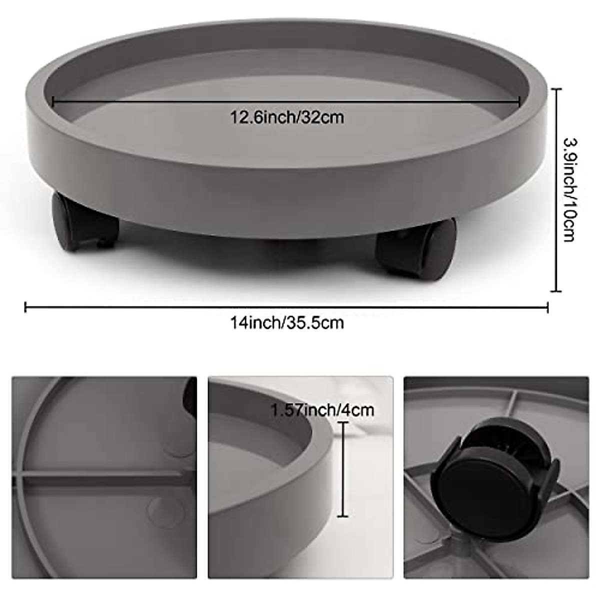 Coadura Plant Caddy with Wheels 14 Inch - 2 Pack Plant Caddy on Wheels Heavy Duty,Plant Dolly Plant Tray with Wheels Planter Caddies Indoor/Outdoor, Grey