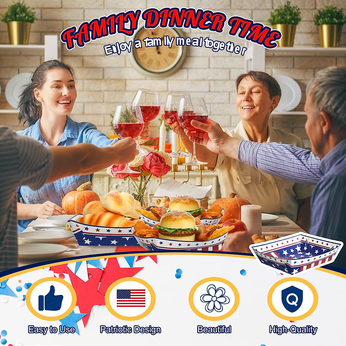 Sieral American Flag Paper Food Tray Independence Day Dinnerware Party Decorations Red White and Blue Paper Hot Dog Trays Patriotic Theme Candy Food Serving Trays for 4 of July Supplies (100 Pcs)