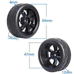 4PCS Width:1.02" (26mm) OD 2.56"(65mm) Rubber Tires & Wheel Rims 12mm Hex Hub For 1/10 Scale RC Vehicle On Road Touring Car