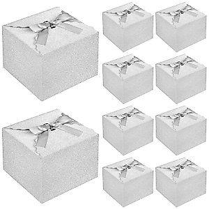 HONEYGIFTS Sliver Gift Boxes, Paper Treat Boxes Glitter Candy Box with Ribbon for Wedding Cookie Chocolates Small Gifts