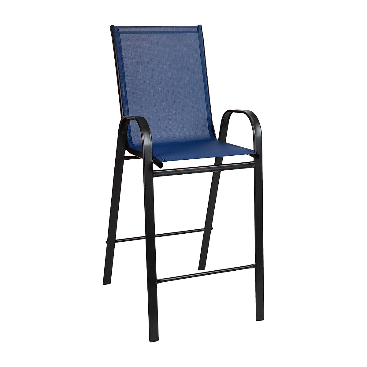 Flash Furniture 4 Pack Brazos Series Navy Outdoor Barstools with Flex Comfort Material and Metal Frame