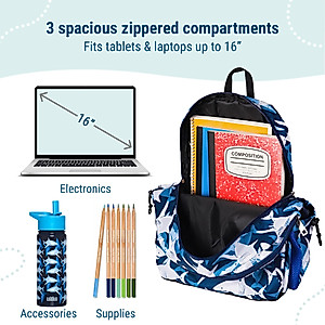 Wildkin 17 Inch Kids Backpack for Boys & Girls, Features Three Zippered Compartment with Interior & Side Pockets Backpacks, Perfect for School & Travel Backpack for Kids (Sharks)
