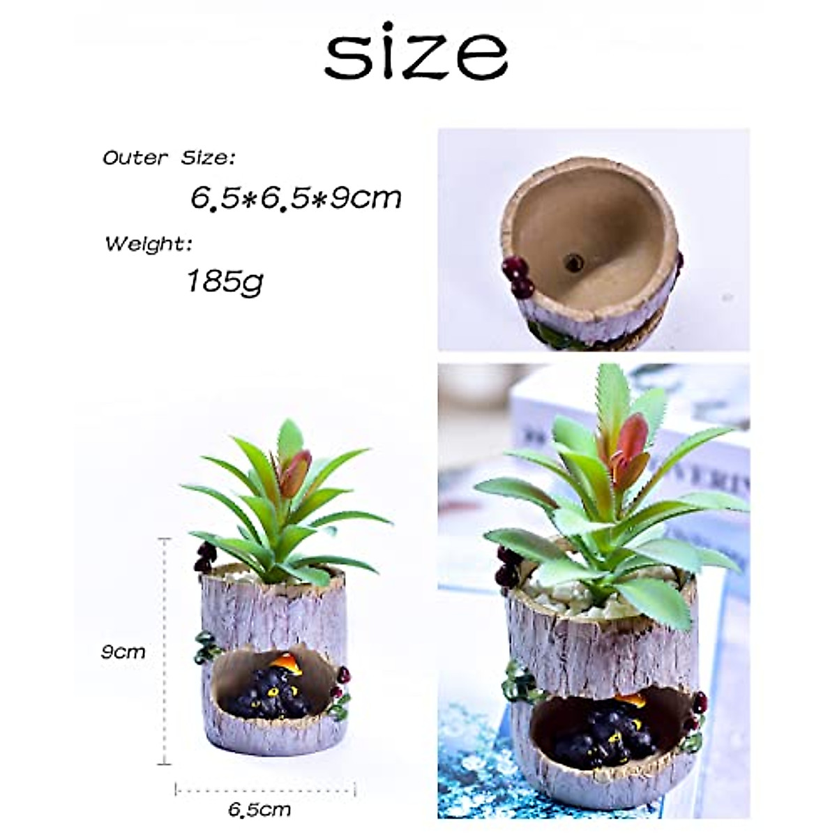 Desktop cute cartoon 3 little black bear resin fleshy flower pot with tray bonsai cactus flower pot vase holder decoration with drain holeLittle black bear