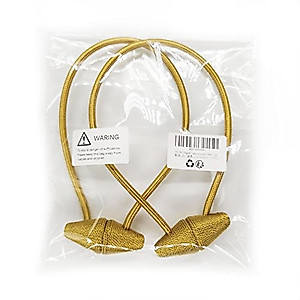 TECVINCI Magnetic Curtain Tiebacks with Upgrade Larger Magnet, 2 Pack 16 Inch Drapery Holdbacks for Indoor & Outdoor Curtain - Gold