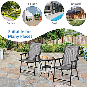 Tangkula Set of 4 Patio Folding Chairs, Fabric Dining Chairs with High Back & Armrests, Portable Camping Lounge Chairs with Sturdy Metal Frame, Outdoor Sling Chairs for Patio Lawn Garden (Grey)