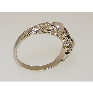 LetsBuyGold 925 Sterling Silver Real Genuine Garnet & Cultured Pearl Womens Band Ring - Size 12