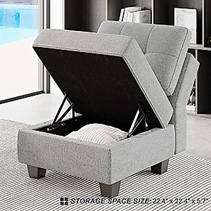 Belffin Middle Module Seat for Modular Sofa Sectional Couch with Storage Accent Armless Sofa Chair Modern Fabric Light Grey