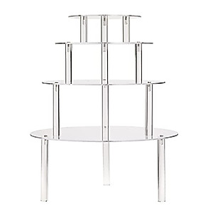 4-Piece Round Acrylic Cake Stand for Dessert Table, Clear Cake and Cupcake Stand Combo Risers for Weddings, Birthday Parties, and Candy Bar Decorations (4 Sizes)