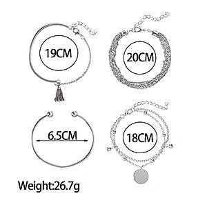 Jovono Boho Stackable Bracelet Silver Layered Sequins Bracelet Sets Baeded Bracelets for Women(4Pcs)