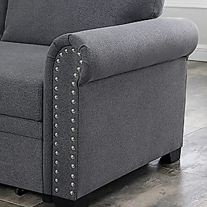 Alexent 3-Seat Classic Modern Fabric Sleeper Sectional Sofa Bed with Pull-Out Bed, Storage Chaise Lounge, Space Saving for Apartment, Living Room, Home Office, Guest Room -Dark Grey