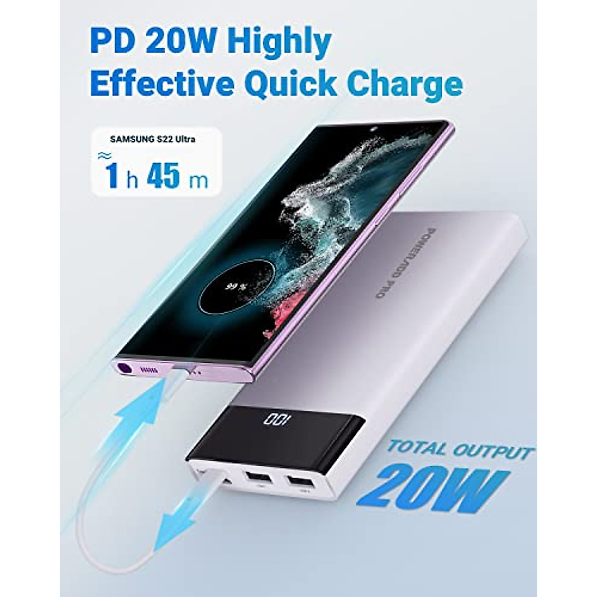 POWERADD PRO Portable Charger 10000mAh PD 20W Fast Charge Power Bank 2 Inputs 3 Outputs External Battery Pack Bundle with 20W USB C Wall Charger Compatible with iPhone 14 13 iPad Samsung Pixel.