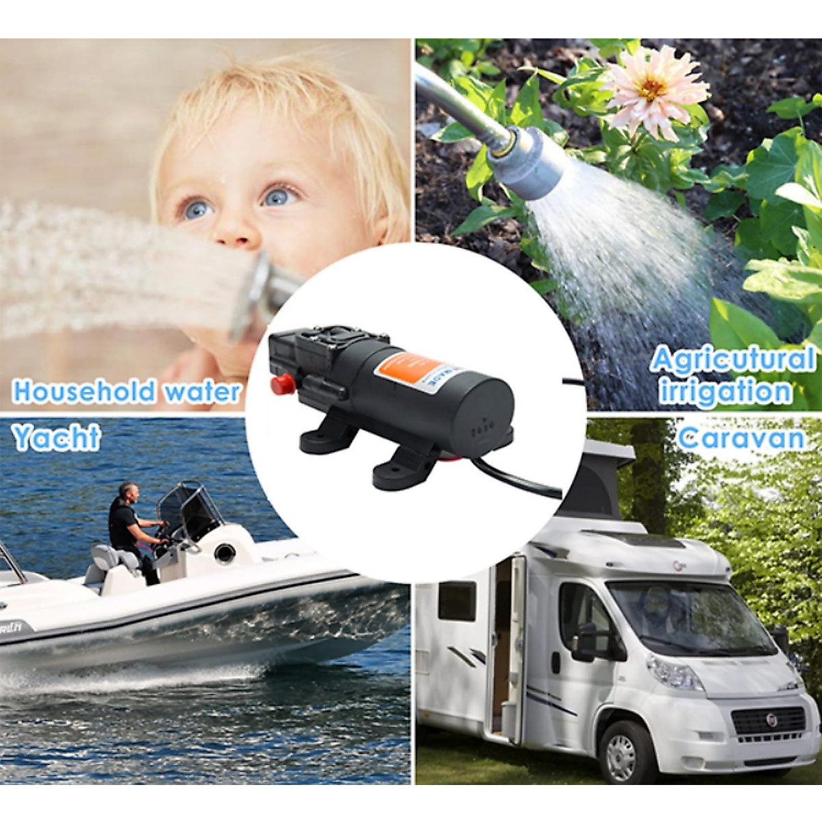 Amarine Made 12v Water Pressure Diaphragm Pump Self Priming Pump 4.3 L/min 1.1 GPM 35 PSI RV Water Pump for Caravan Boat Marine Agricultural