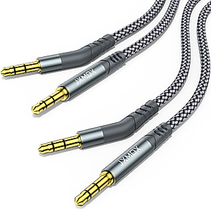 JXMOX 3.5mm Aux Cable (4ft/1.2m), 45 Degree Audio Auxiliary Input Adapter Male to Male 1/8 AUX Cord for Headphones, Car, Home Stereos, Speaker, iPhone, iPad, iPod, Echo & More – Grey