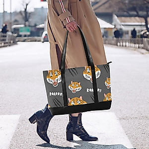 Cute Tiger Laptop Tote Bag for Women Travel Work Bag Handbags Purse Canvas Teacher Tote Bags with Fashion Zipper