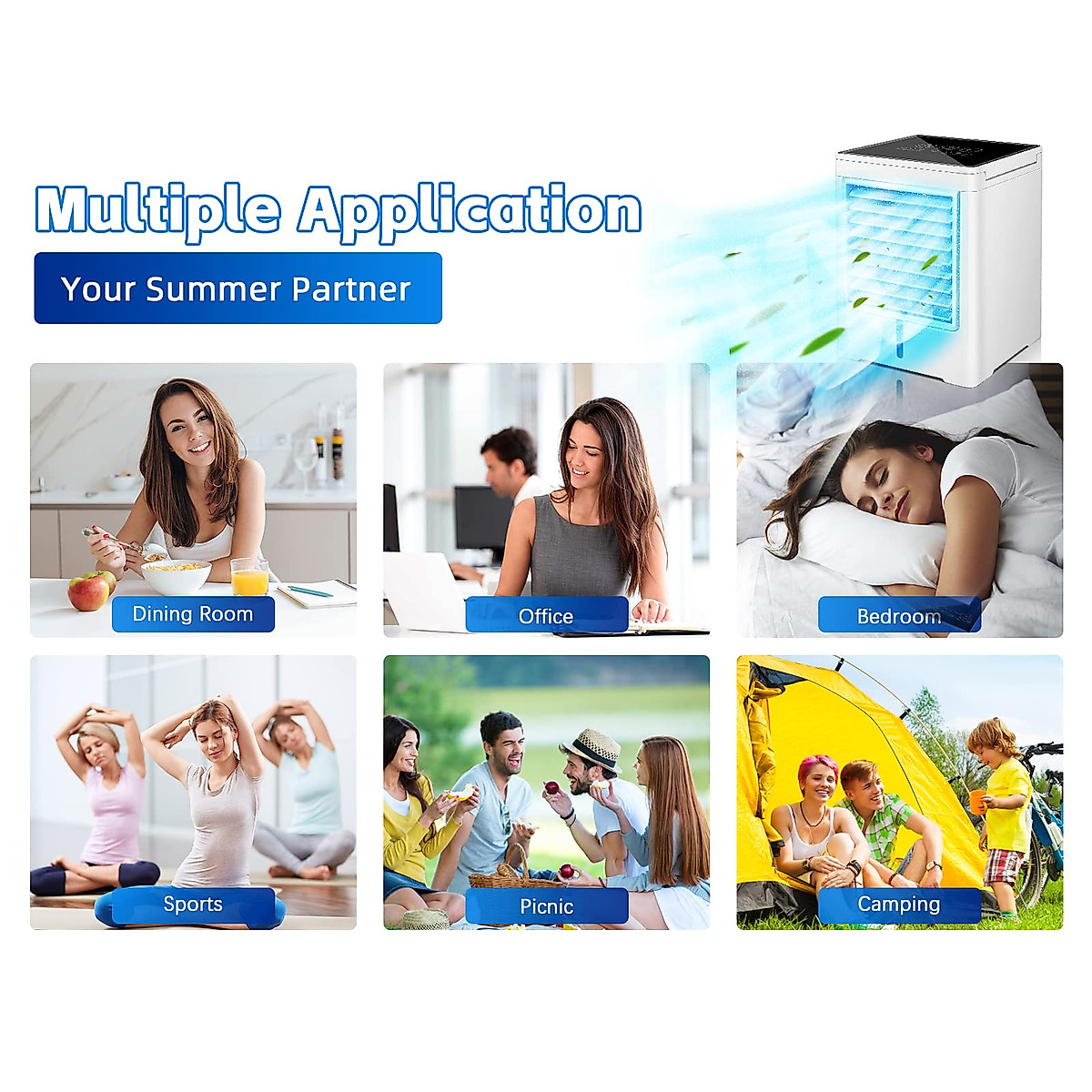 Off Paper Personal Air Conditioner Mini AC, 3 Speeds 450ML Water Tank Room Evaporative Air Cooler Cooling Fan with Timer, Aromatherapy Notch, Spray Function, Portable AC Units for Rooms and Office