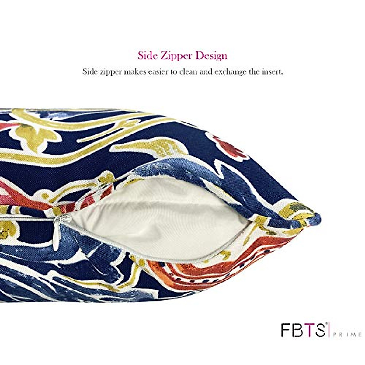 FBTS Prime Pack of 2 Outdoor Waterproof Decorative Lumbar Pillows with Inserts for Patio Furniture, 20x12 Inch Fade Resistant Patio Garden Lumbar Cushions for Couch Bed Sofa, Jacobean Navy